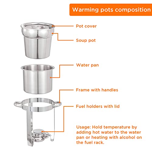 Jollebone Upgraded 2 Pack Soup Chafer, 7 QT Stainless Steel Round Soup Warmer, Soup Chafer with Pot Lid and Fuel Holder for Parties Buffet Wedding Banquets Commercial Grade