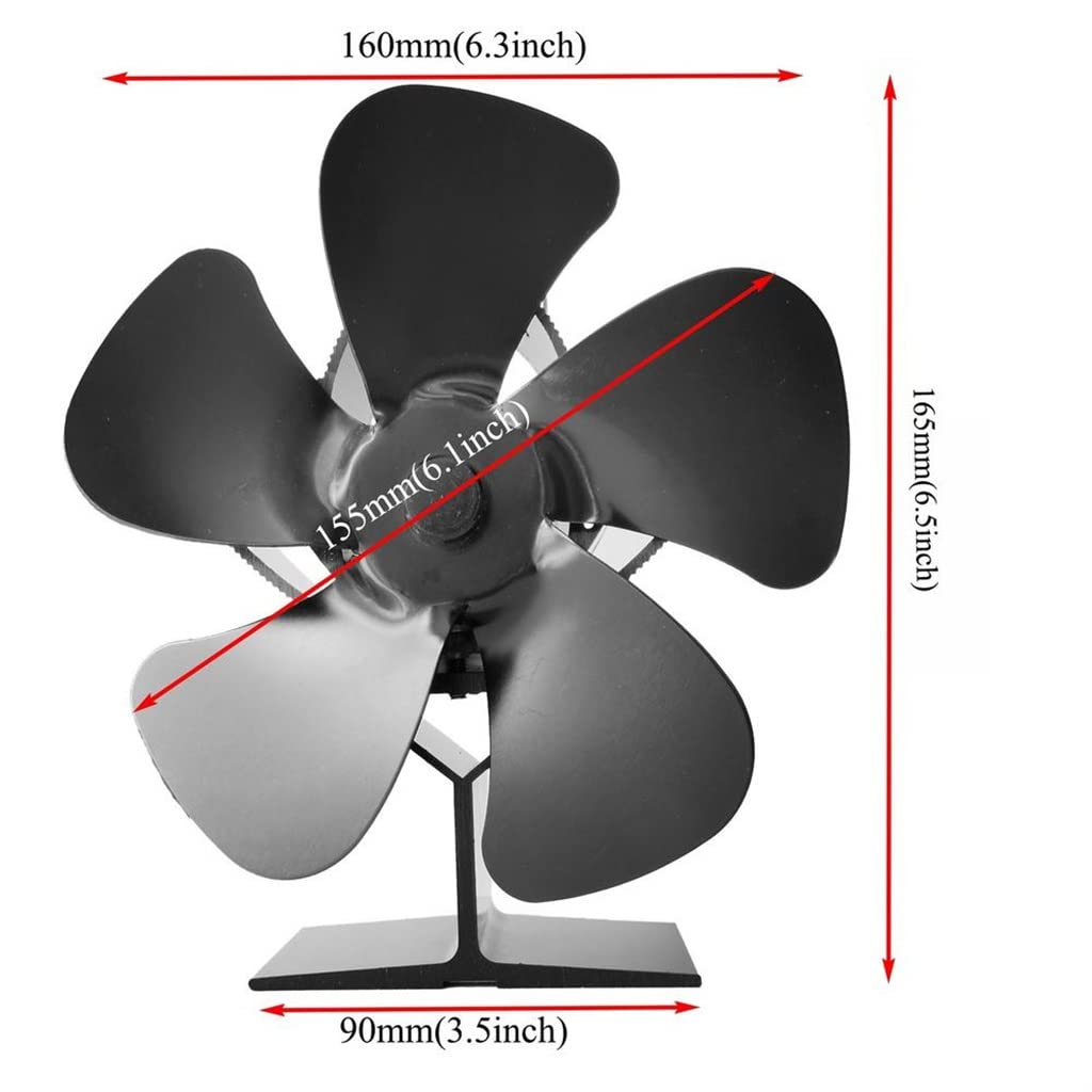 UXZDX CUJUX Black Fireplace Fan 5 Blade Heat Powered Stove Fan Log Wood Burner Quiet Fan Home Efficient (Color : Black, Size : 16085165mm)