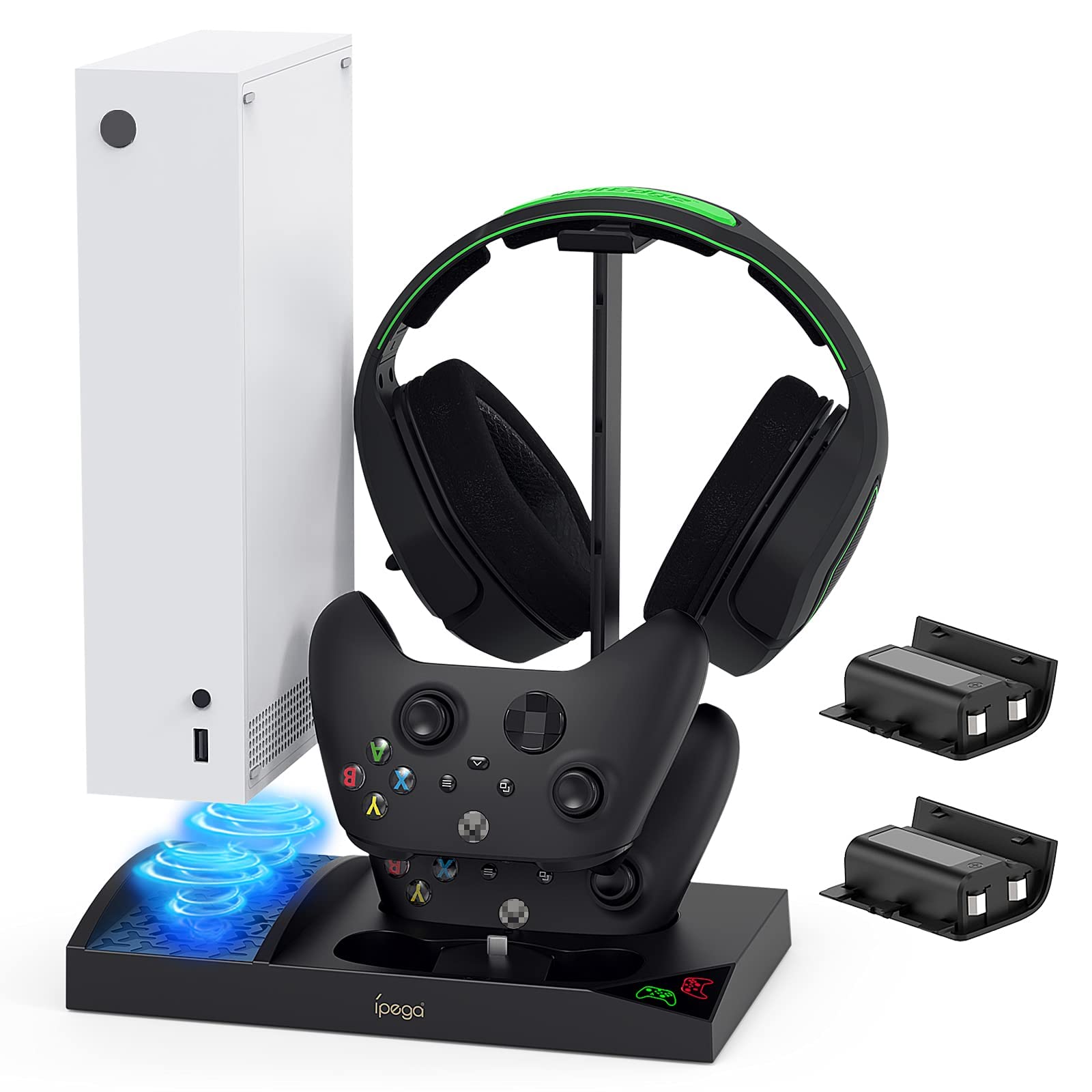 Cooling Fan Stand for Xbox Series S with 3-Pack 1400mAh Rechargeable Battery Pack, YUANHOT Vertical Charging Station Dock Accessories with Controller Charger Port & Cooler System for XSS - Black