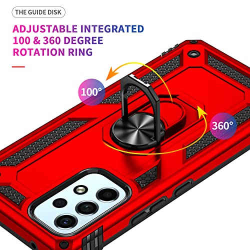 SunRemex Galaxy A53 5G Case [Military Grade] with Tempered Glass Protector & Kickstand - Red