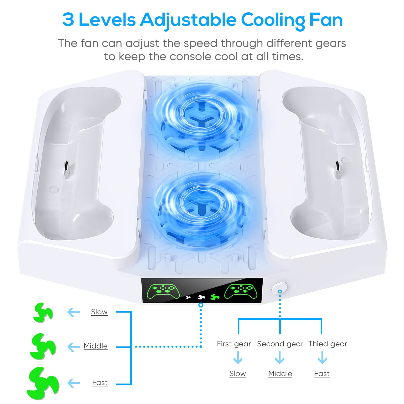 Cooling Stand for Xbox Series S with 2X 1400mAh Rechargeable Batteries, MENEEA Dual Charger Station for Xbox S Controller with Headset Holder & Adjustable Cooling Fan, for Xbox Series S Accessories