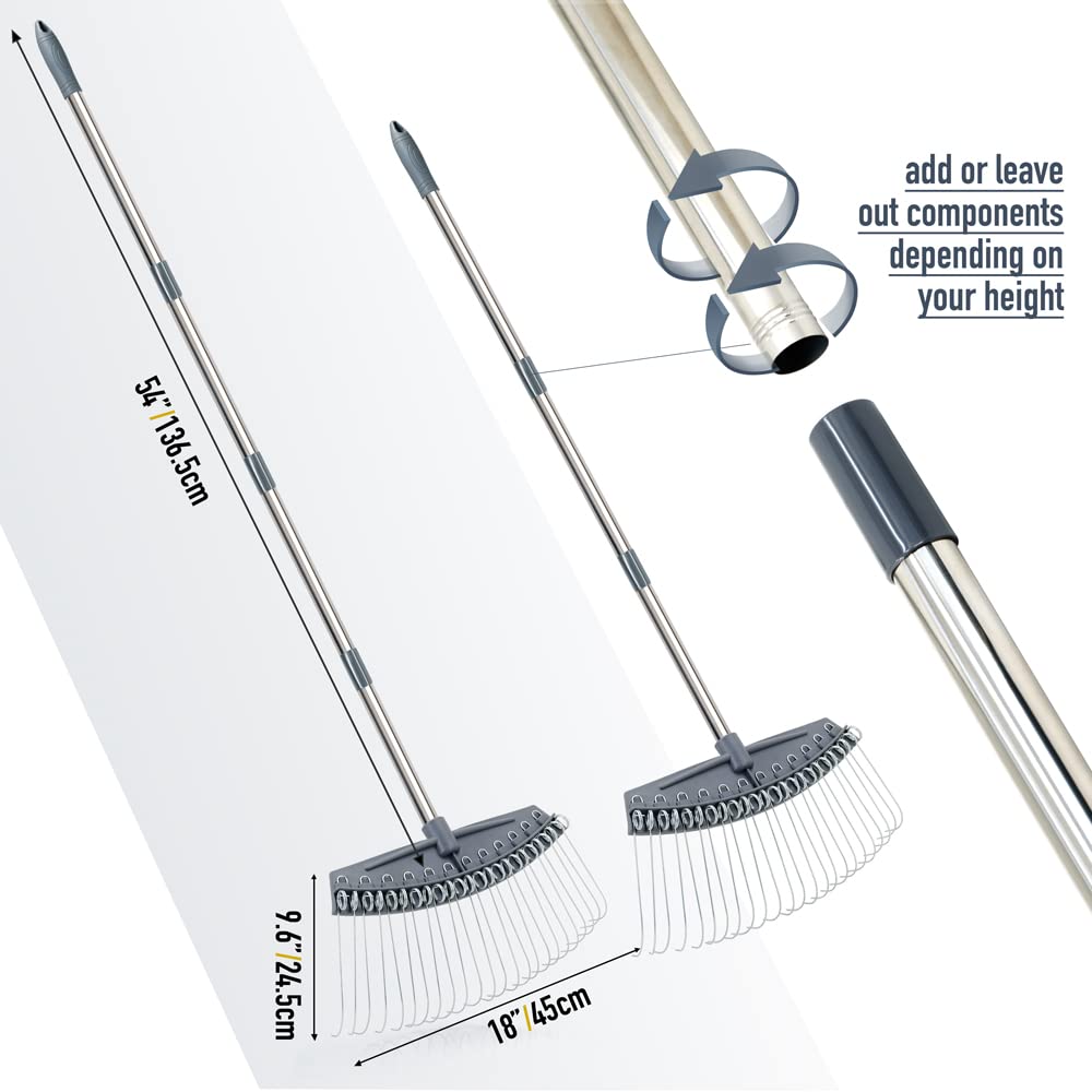 Colwelt Thatch Rake -24 Steel Tines, Dethatching Rake with 54ββ Lightweight Stainless Steel Handle, Yard Dethatcher Rake for Lawn(Pine Needles, Dead Grass, Thatch, Leaves, Mulch)