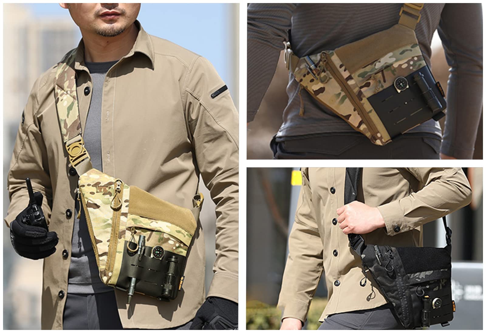 Crossbody Sling Bag for Men Women, Tactical Anti-Thief Conceal Carry Handgun Bag Stealth Personal Pocket Bag Over Shoulder Backpack w.Keychain Carabiner(CP)