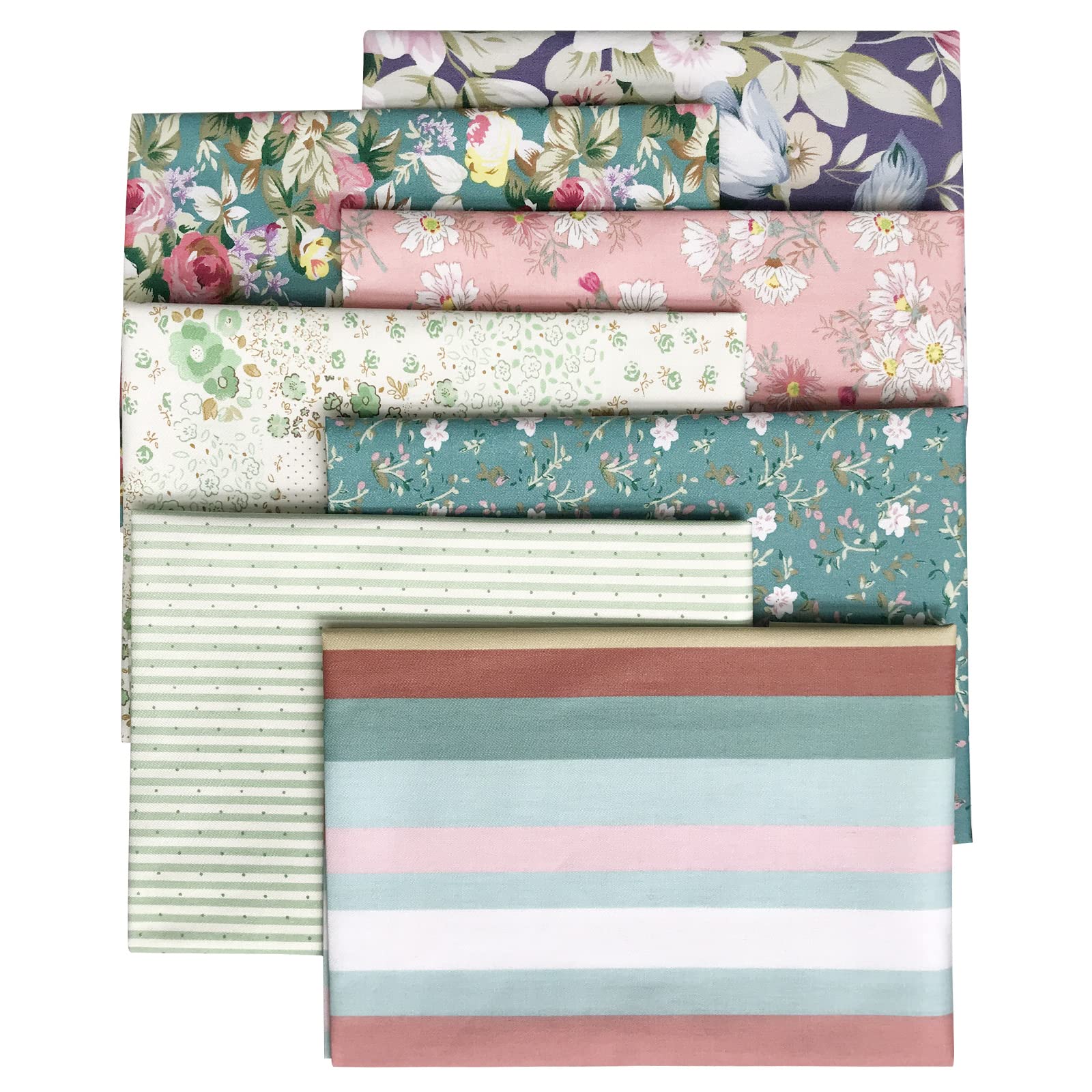 Qililandiy 7 Pieces Floral Printed Quilting Fabric, 100% Cotton Fat Quarter Fabric Bundles Fabric for Sewing Crafting Scrapbooking, 46cmx56cm (Approx. 18"x22") (Peony Lily)