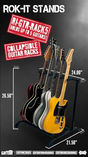 Rok-It Multi Guitar Stand Rack with Folding Design; Holds up to 5 Electric or Acoustic Guitars (RI-GTR-RACK5)