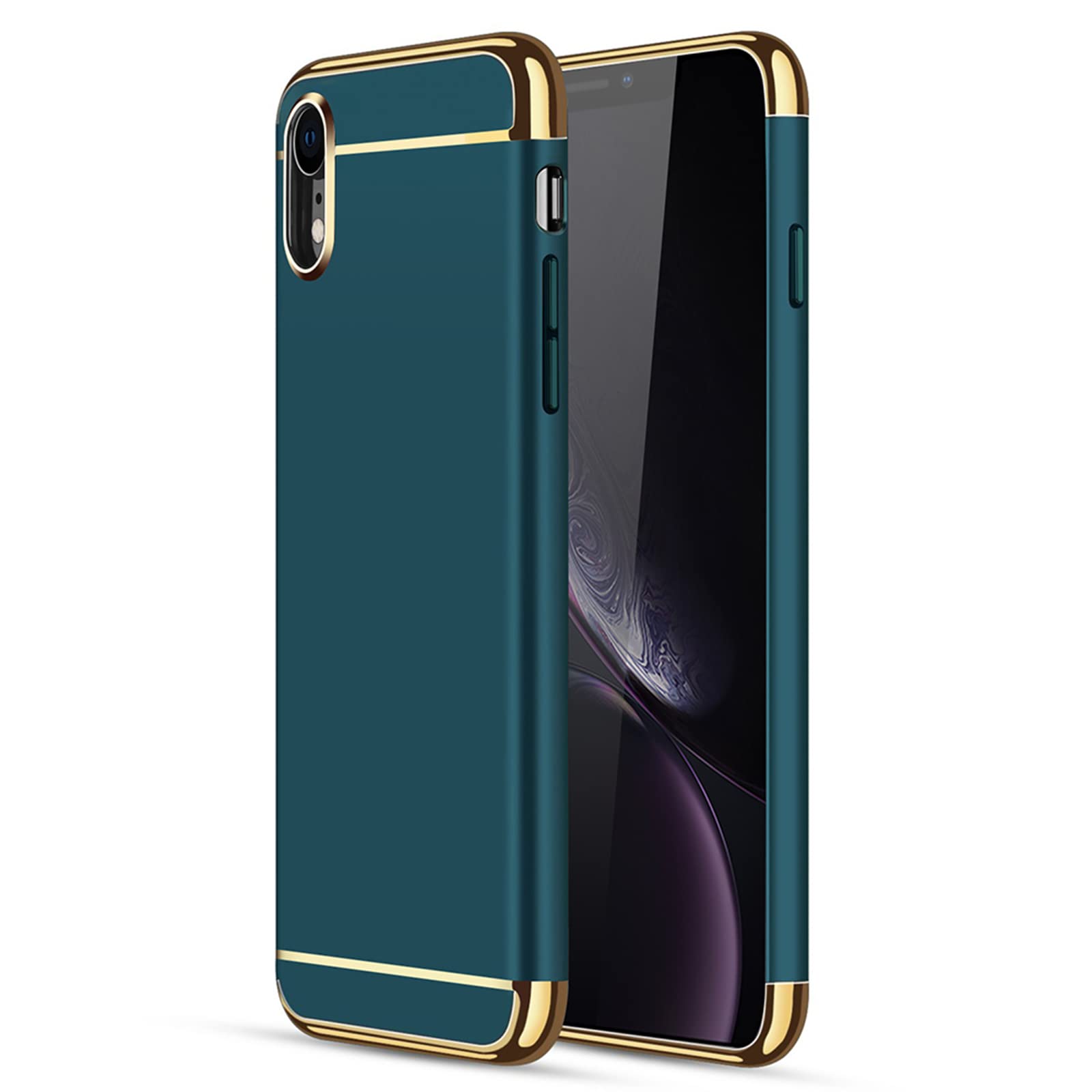 CROSYMX iPhone XR Case, 3 in 1 Ultra Thin and Slim Hard Case Coated Non Slip Matte Surface with Electroplate Frame for Apple iPhone XR (6.1'')(2018) - Dark Green