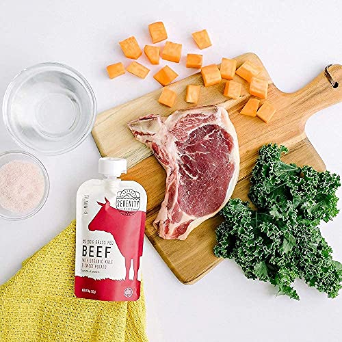 Serenity Kids Surf & Turf Baby Food Pouches Bundle | 6 Each of Wild Caught Salmon & Grass Fed Beef (12 Count)