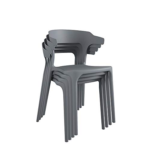 Novogratz Poolside Collection, Felix Stacking Dining Chairs, Indoor/Outdoor, 4-Pack, Charcoal