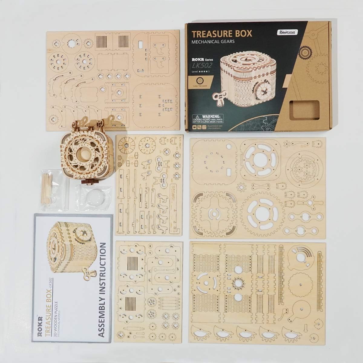 ROKR 3D Wooden Puzzle Mechanical Treasure Box Model DIY Brain Teaser Projects for Adult Kid Age 14+
