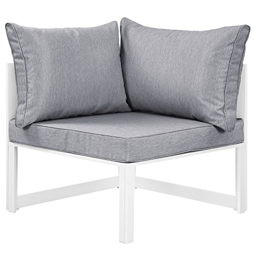 Modway Fortuna Aluminum 7-Piece Outdoor Patio Sectional Sofa Furniture Set with Cushions in White Gray