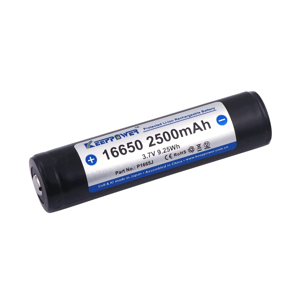 OooSure 2 pcs 3.7V 16650 2500mAh Button Top Rechargable Lithium Batteries for Flashilght Like E2T-MV E2DLU-A SF6P G2X LX 6P 9P G2 M951 E2DL P2XD