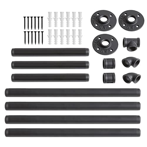 IBUYKE 70 Inch Industrial Pipe Clothes Bar Rack, Wall Mounted Garment Hanging Storage Rail, for Bedroom, Living Room, Laundry Room, Retail Display, Triple Base, Black TYJ003H