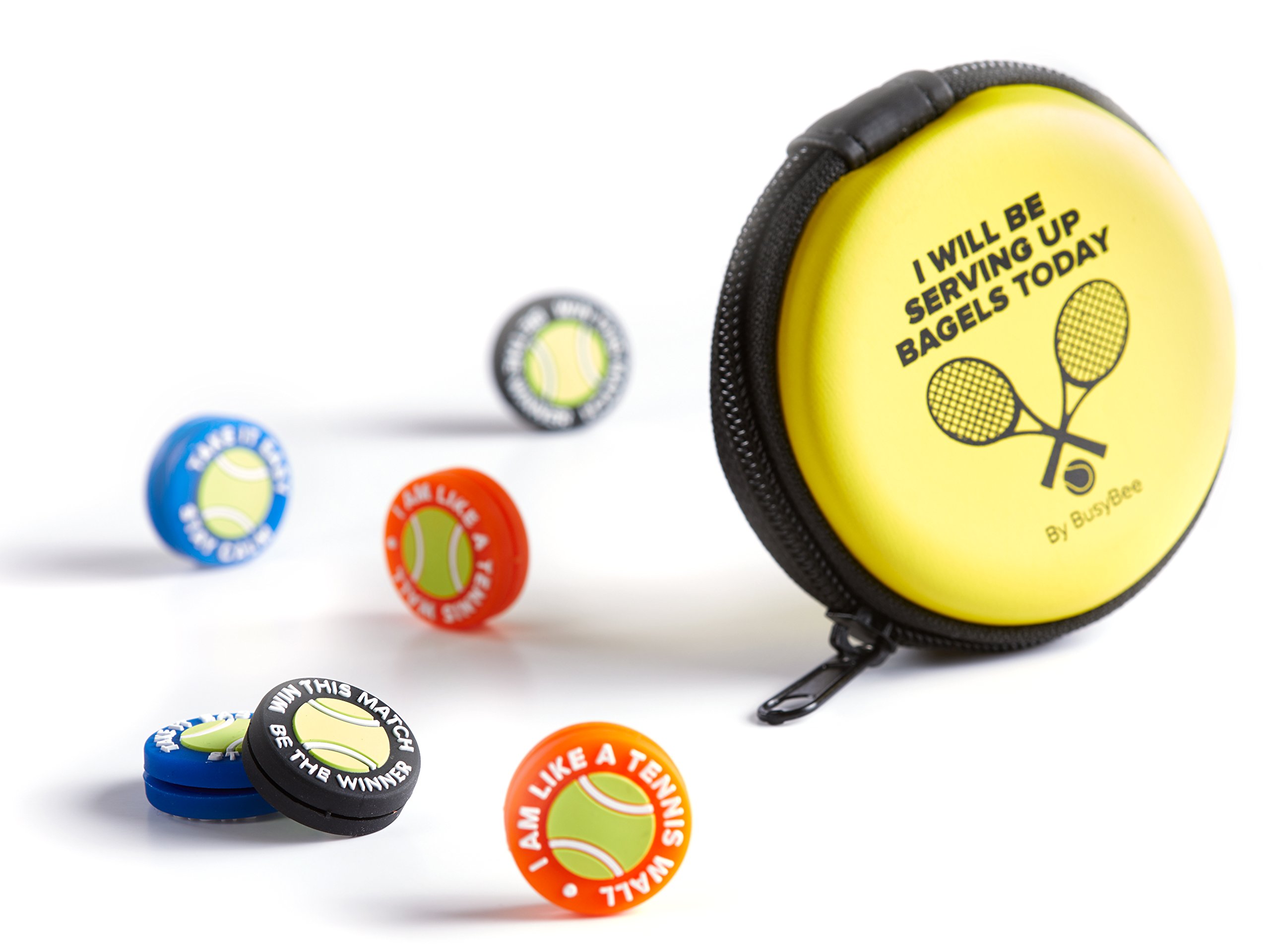 BusyBee Vibration Dampener (Pack of 6) with 6 Mottos in Tennis Ball Zipper Pouch