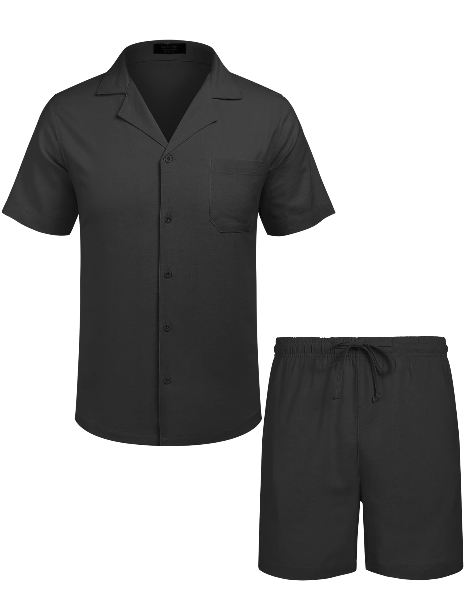 COOFANDY Men Linen Suits Set Summer Vacation Outfits Short Sleeve Button Down Shirts