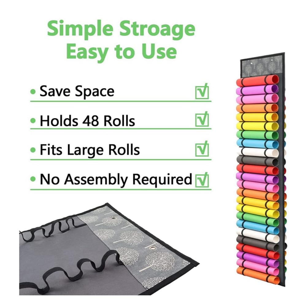 Hlsicnalm Vinyl Roll Holder with 48 Compartments, Vinyl Roll Storage Organizer Wall Craft Room Organizers and Storage Gray Tree
