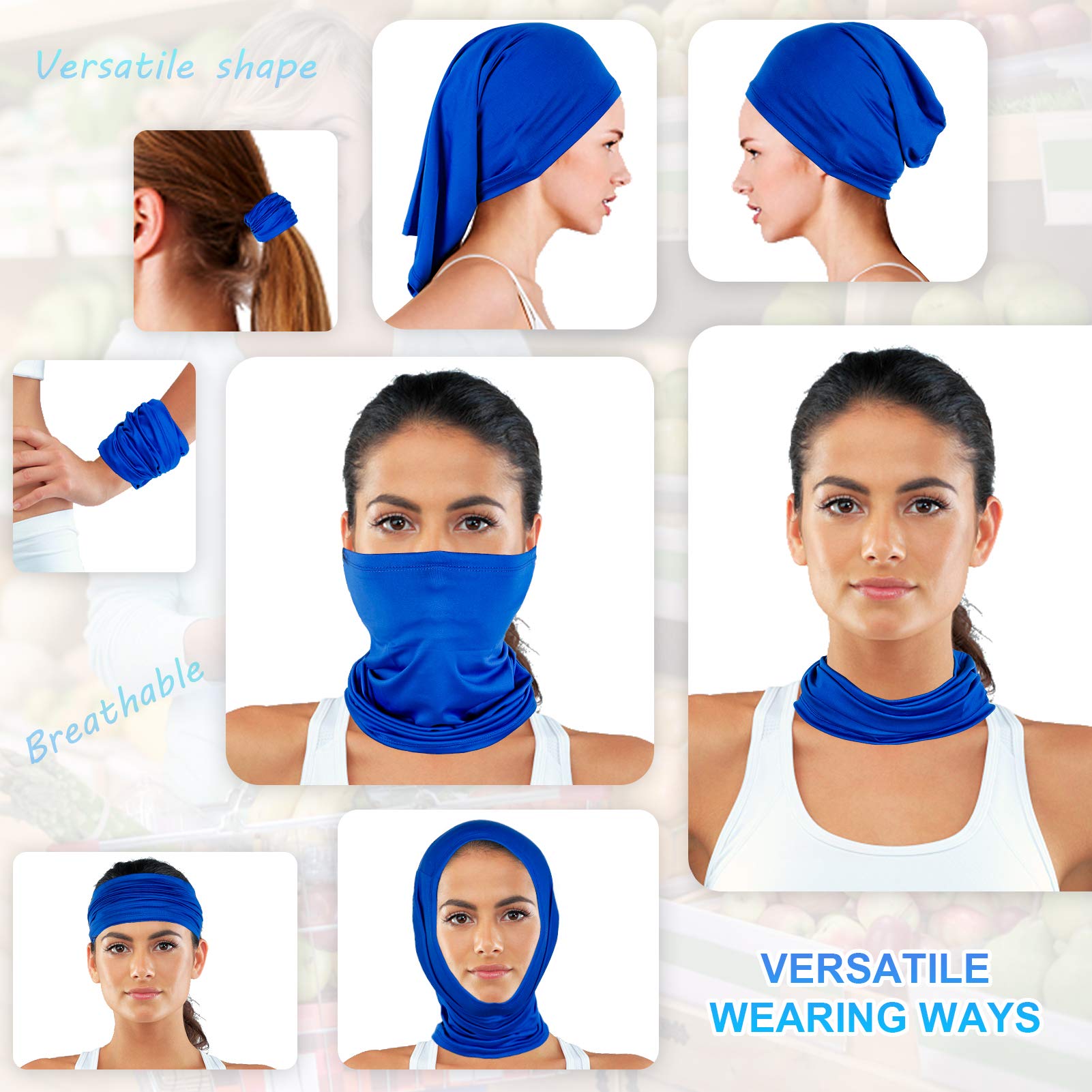 COOLZU 4 Pack Neck Gaiter Face Mask : Balaclava Mask & Bandana Headband for Men Women (Blue&black&gray&dark Blue)