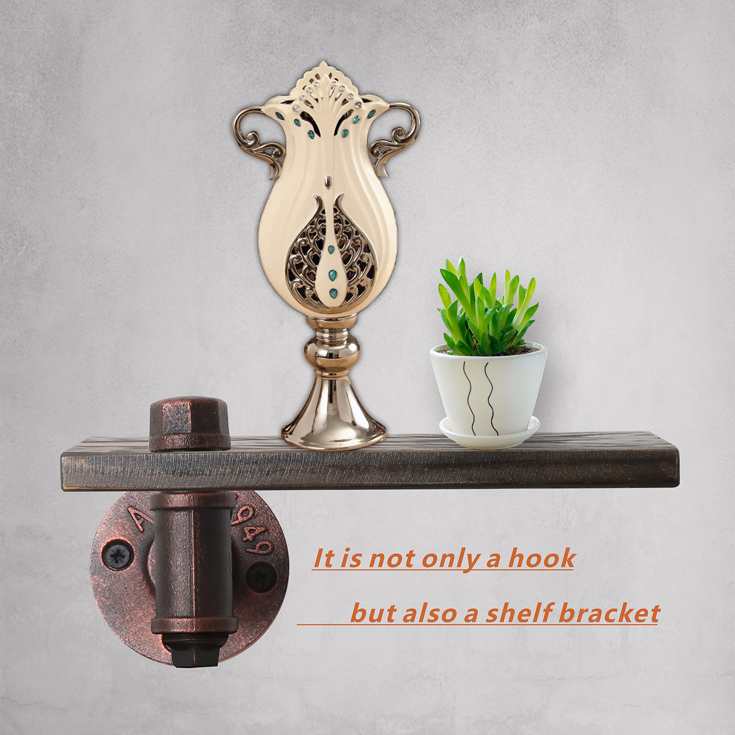 HOEMLIM Pipe Towel Robe Hooks Holder Rustic Industrial Wall Hooks for Hanging Farmhouse Coat Hook Rack Vintage Heavy Duty Clothes Hat Hanger(Red Bronze,3 Pack)