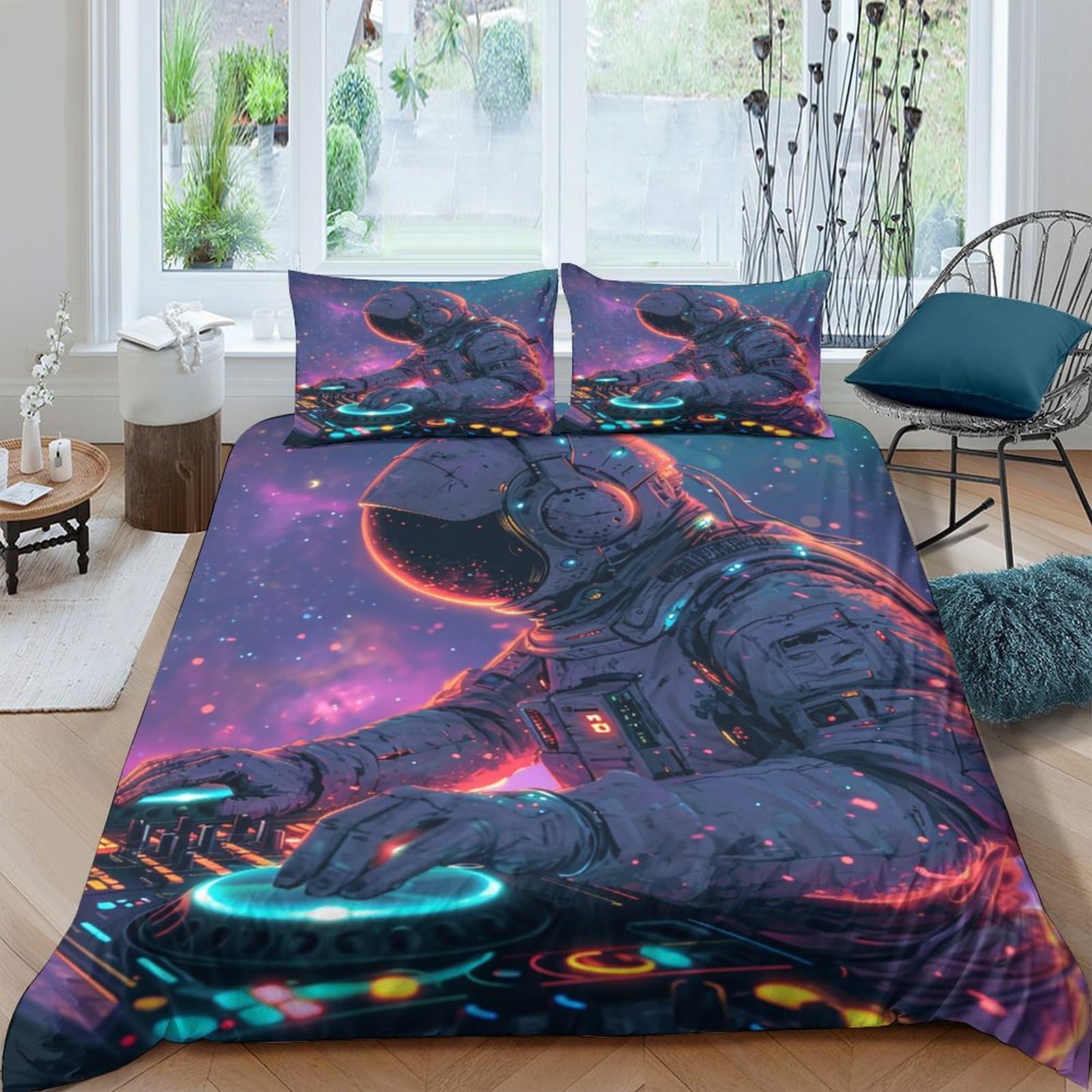 HEYLInGO Astronaut 3D Print Space DJ Quilt Cover Duvet Cover Comforter Covers for Teens and Adults with Pillow Cases Soft Microfiber Bedding Set with Zipper Closure 3 Pieces TwinïŒ173x218cmïŒ, Style-3