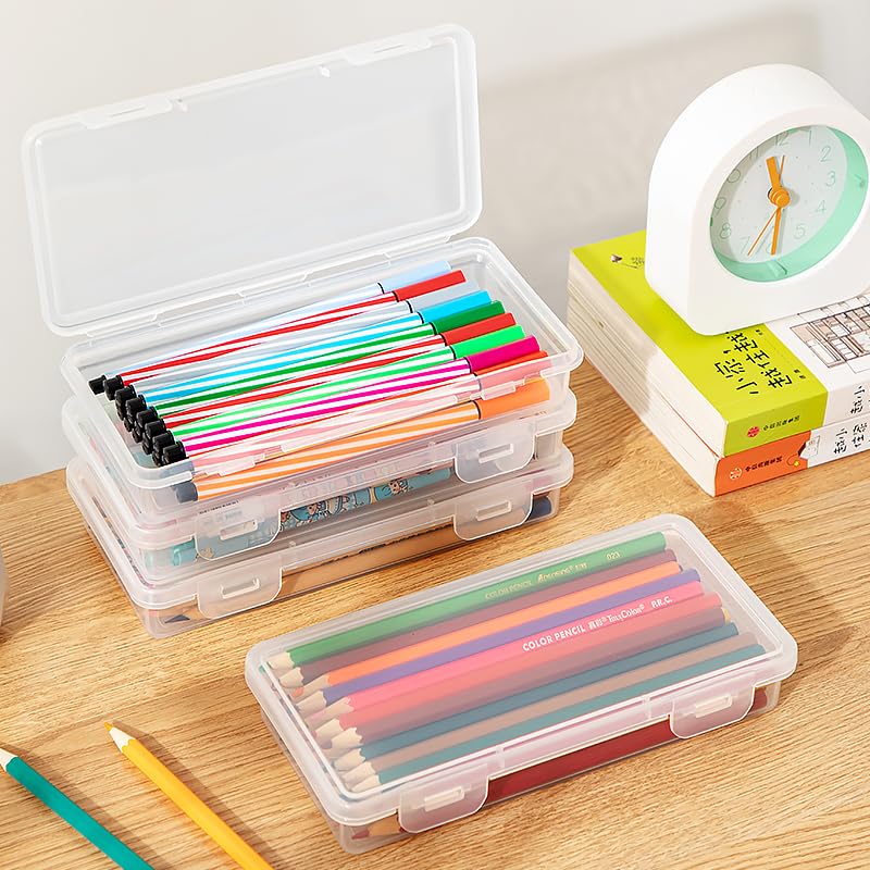 Vidifor Plastic Storage Containers with Latching Lid for Office Supplies, Pencil Box, Art Supplies, Crayon, Crafts (6, XS)