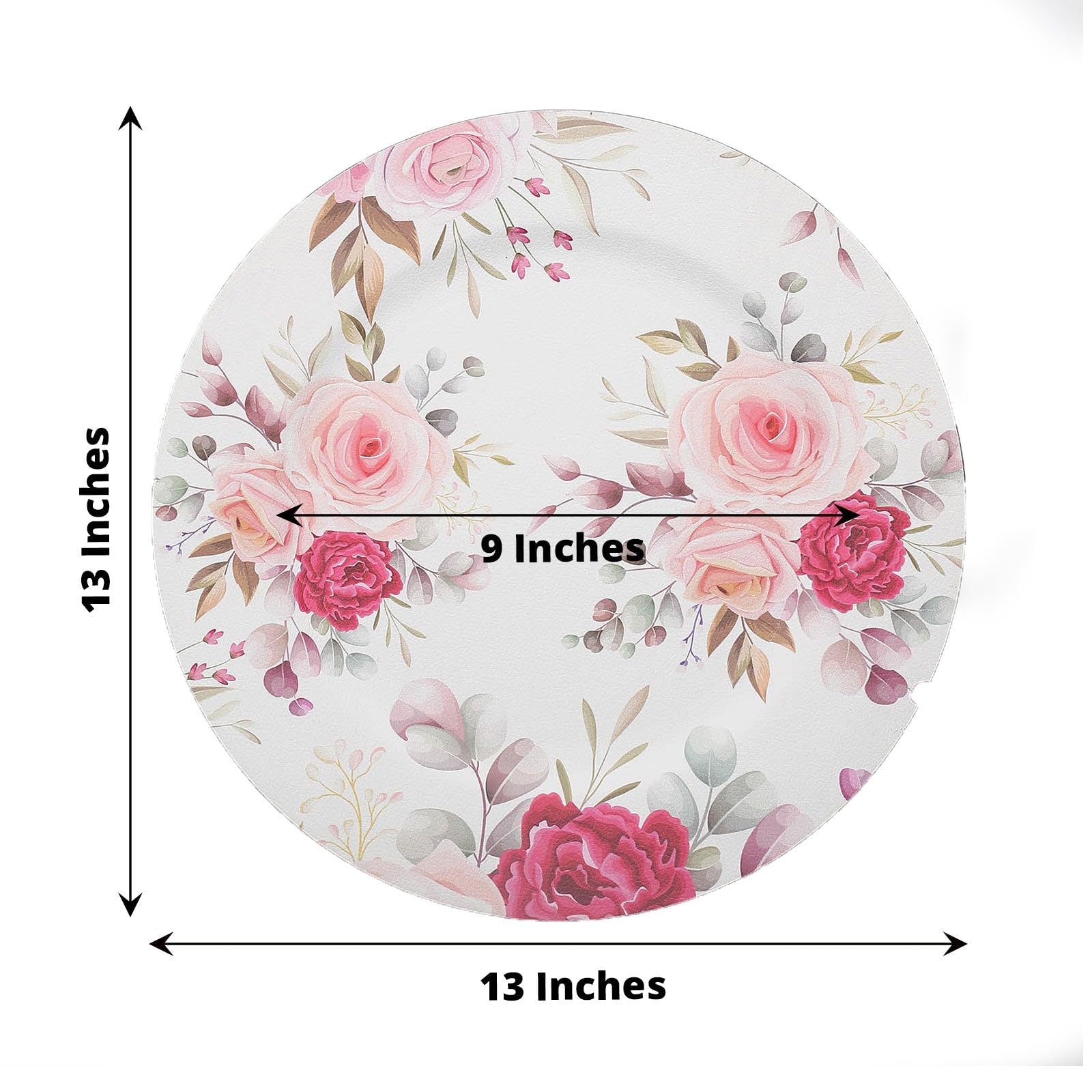 Efavormart 6 Pack | 13" Rose Flower Design Plastic Serving Plates, Disposable Spring Floral Print Charger Trays