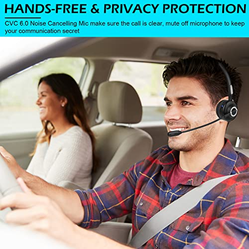 Heroanky Bluetooth Headset, Car Wireless Headset with Microphone Charging Base, Trucker Bluetooth Headset V5.0 Noise Canceling Hands Free Headphone for Home Office Call Center Skype