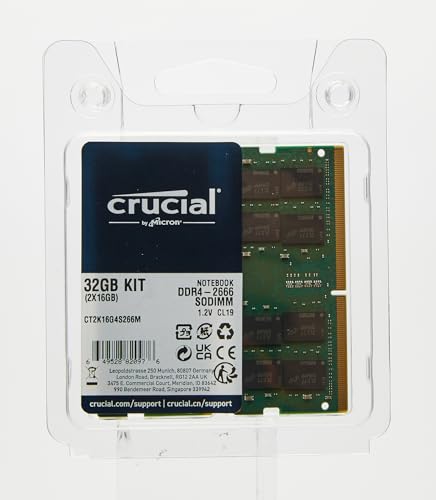 Crucial 32GB Kit (16GBx2) DDR4 2666 MT/s (PC4-21300) CL19 DR x8 SODIMM 260-Pin for Mac - CT2K16G4S266M