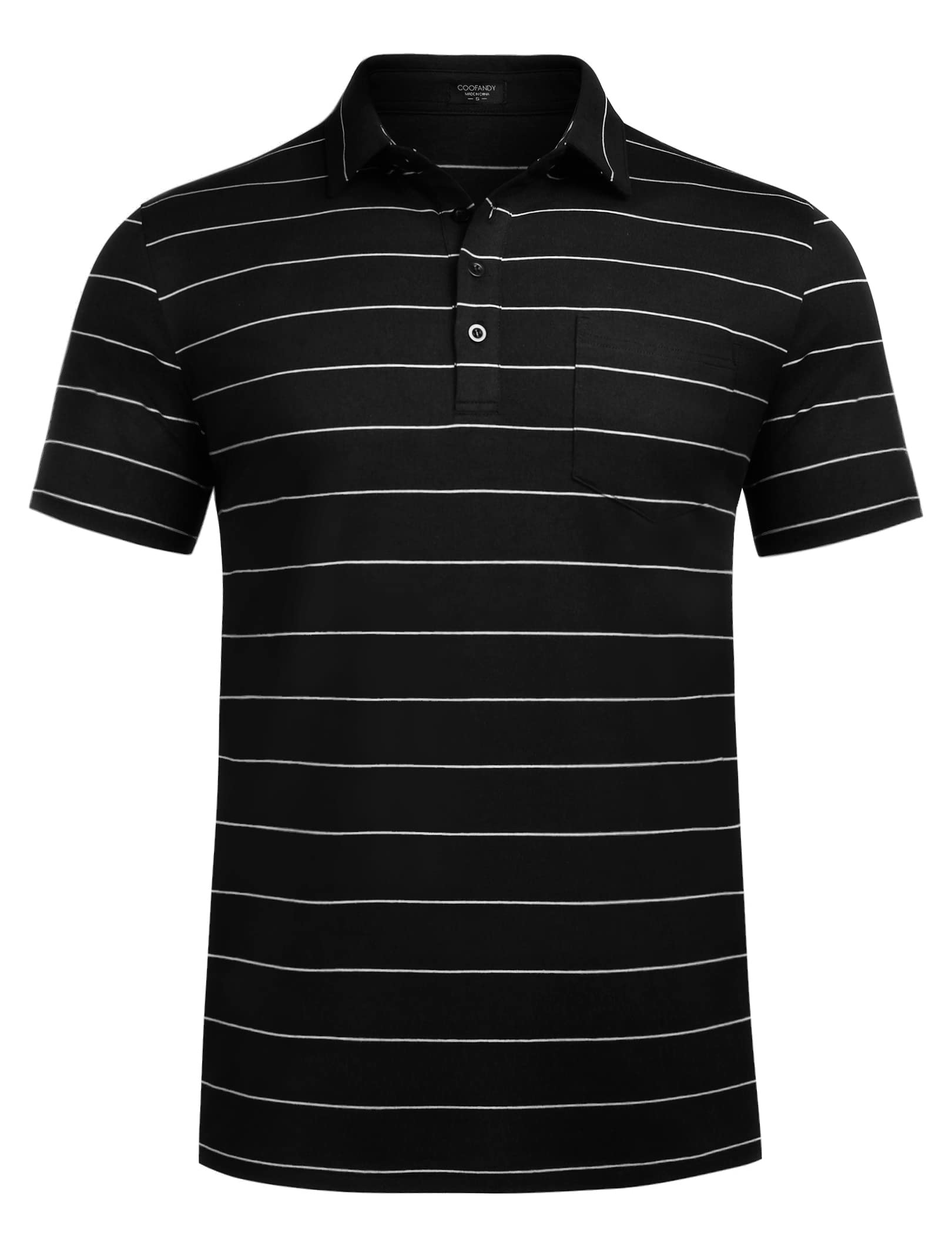COOFANDY Men's Short Sleeve Polo Shirt Striped Golf Polo Shirts Regular Fit Golf Shirt with Pocket (Black, XX-Large)