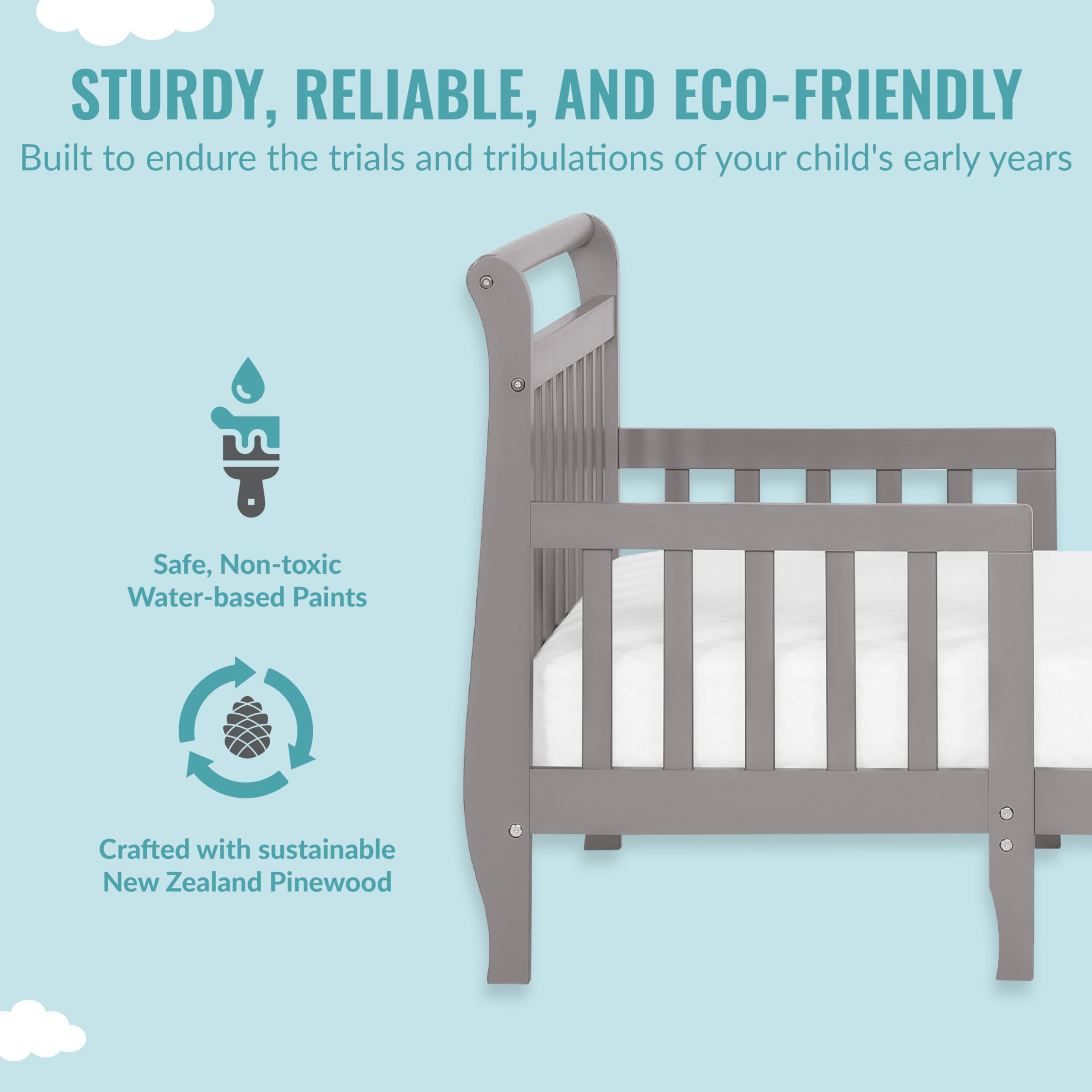 Dream On Me Emma 3-in-1 Convertible Toddler Bed in Storm Grey, Converts to Two Chairs and-Table, Low to Floor Design, JPMA Certified, Non-Toxic Finishes, Safety Rails