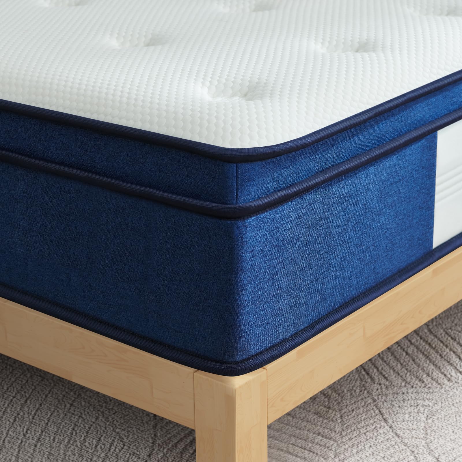 Generic King Size Mattress 12 inch Memory Foam Hybrid Mattress Fiberglass Free Gel Memory Foam Mattress in a Box,Blue