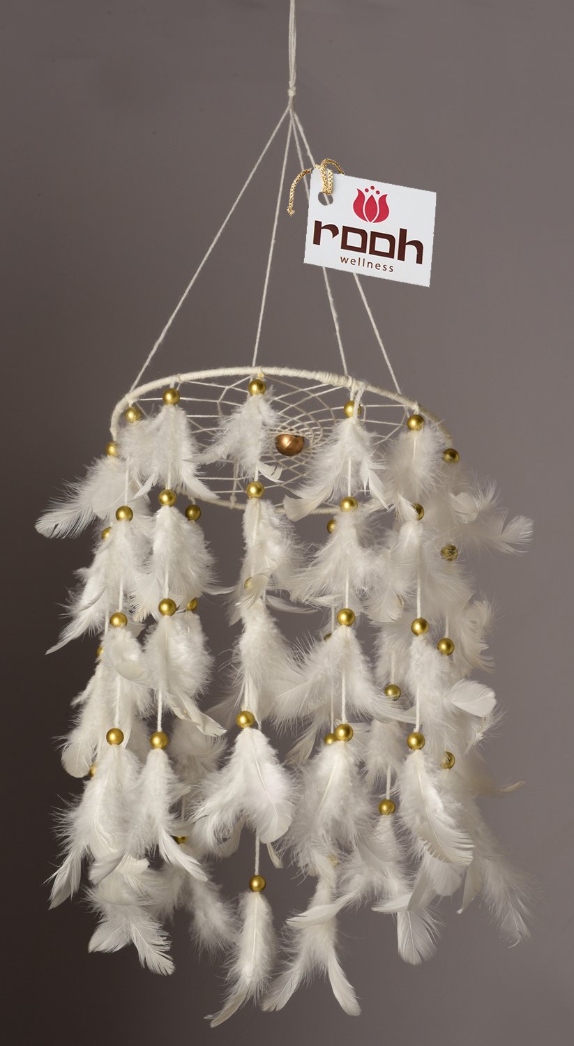 Rooh Dream Catcher ~Classic White Light ~ Handmade Mandala Hangings for Positivity (Use as Home Decor Asscent, Wall hangings, Garden, Outdoor, Bedroom, Christmas, Thanks Giving, Valentines) (Large)