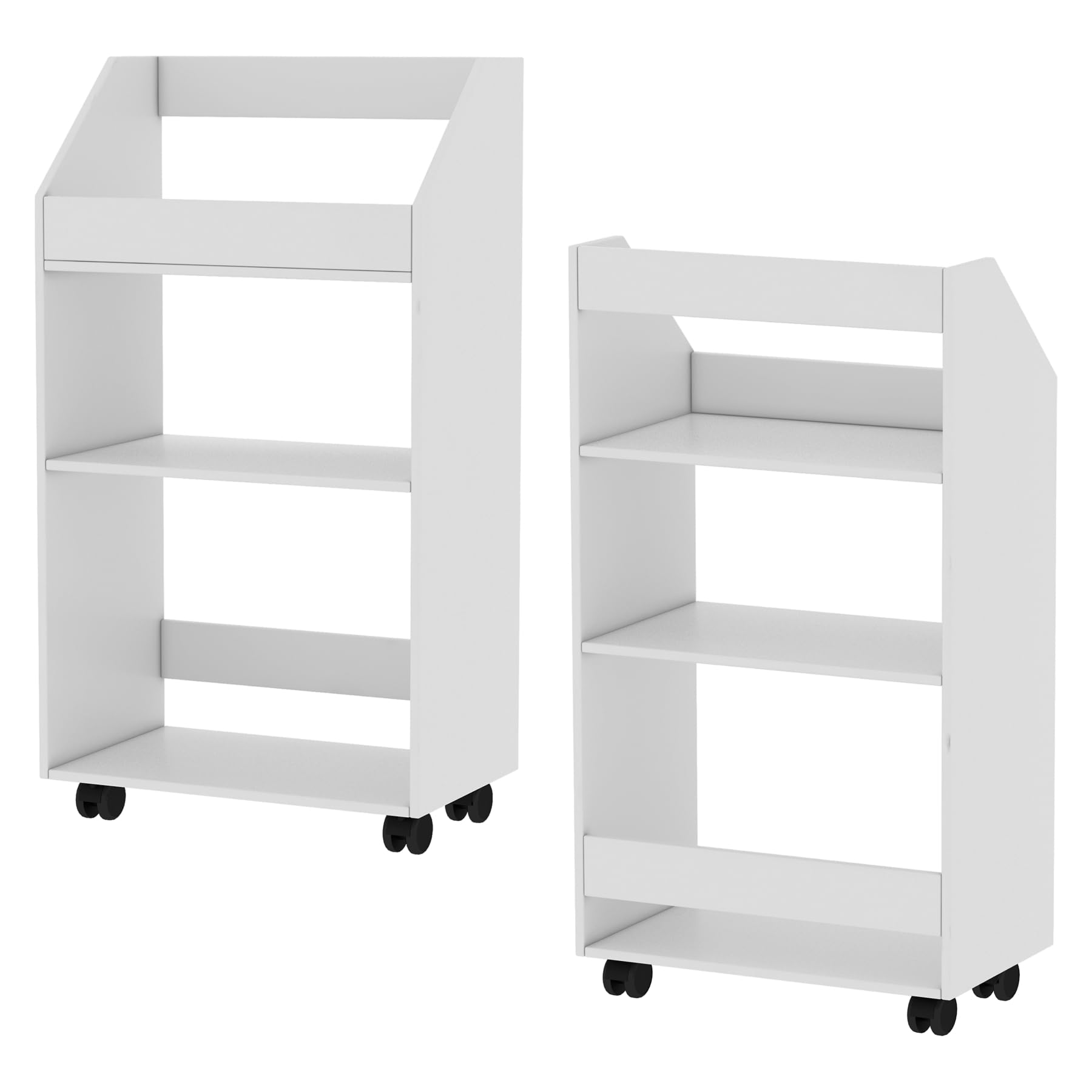HAYOFAMY 3-Tier Mobile Bookshelf, White Bookcase with Wheels, Rolling File Holder Desk File Book Organizer for Home Office Living Room School