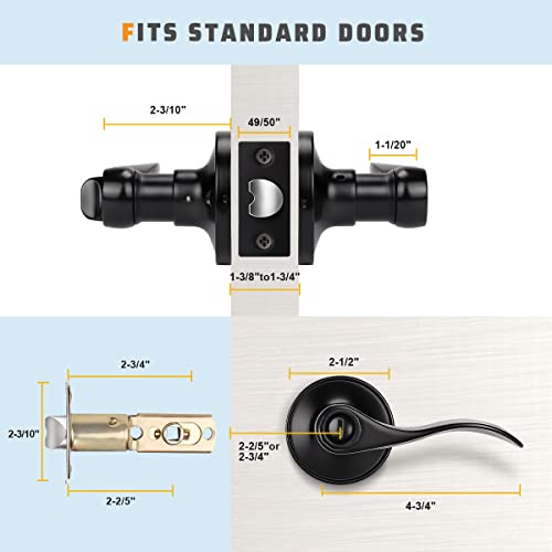 KNOBWELL 10 Pack Matte Black Door Handle Privacy Door Levers Interior Black Bedroom Door Handle Knobs, Reversible for Right/Left Side, Drop Lever Shape