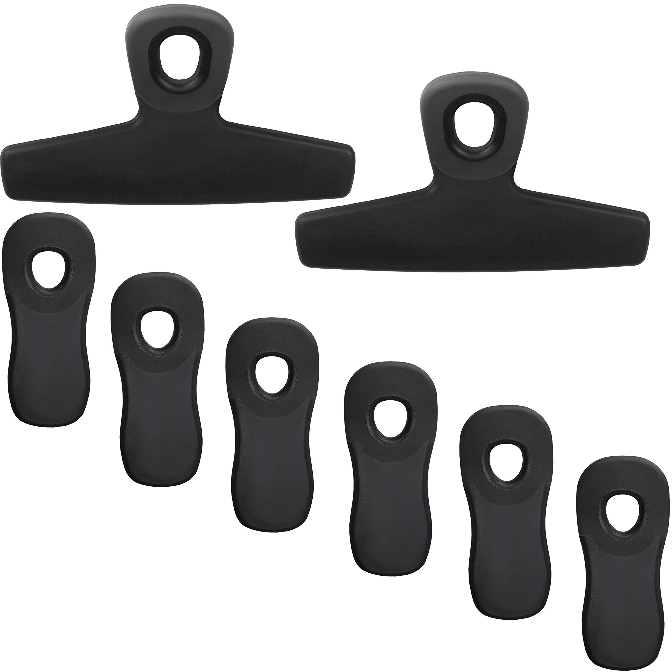 COOK WITH COLOR Set of 8 Bag Clips- 2 Large Heavy Duty Chip Clips and 6 Refrigerator Magnet Clips for Food Storage with Air Tight Seal Grip for Snack Bags and Food Bags (Black)