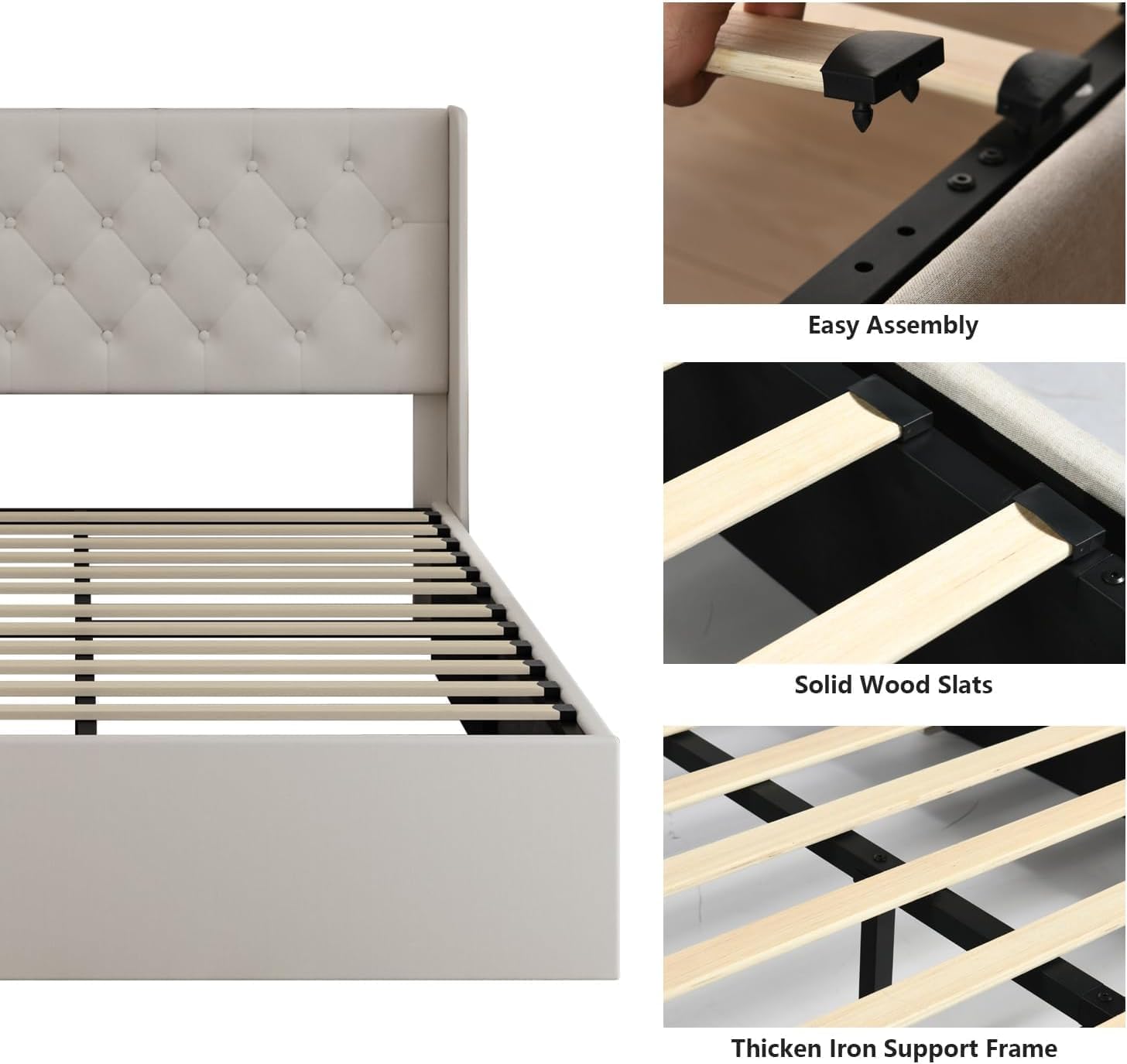 Catrimown Queen Size Lift Up Storage Bed, Upholstered Queen Bed Frame with Storage, Lift Up Storage Bed Queen with Wingback, Hydraulic Storage, Wood Slats Support, No Box Spring Needed