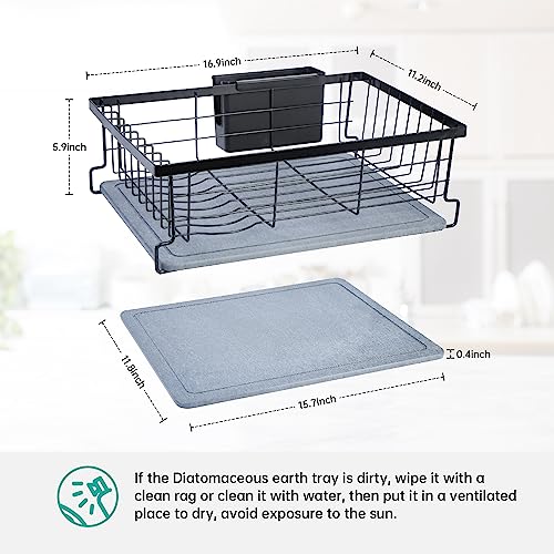 VABNEER Dish Drying Rack, Super Absorbent Quick Drying Dish Racks for Kitchen Counter, Dish Drainer with Diatomaceous Earth Tray