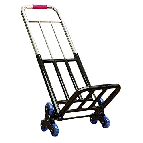 Folding Hand Truck, Stainless Steel Heavy Duty Portable Folding Hand cart with Telescoping Handle and Crystal Wheel Lightweight Dolly for Moving Office Carts