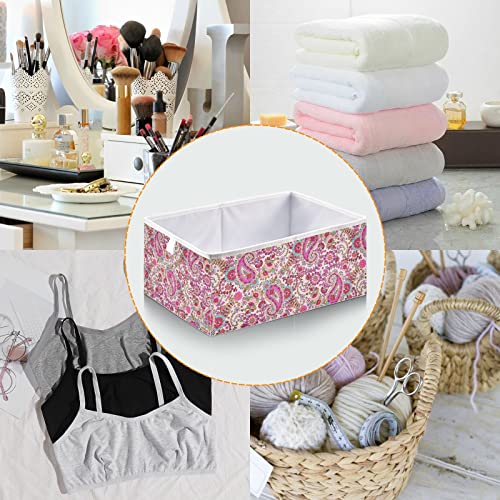 Kigai Paisley and Flowers Storage Bins Cube Foldable Storage Baskets Bin Waterproof Home Organizer with Handles Basket for Toy Nursery Blanket Clothes, 11x11x11 Inch