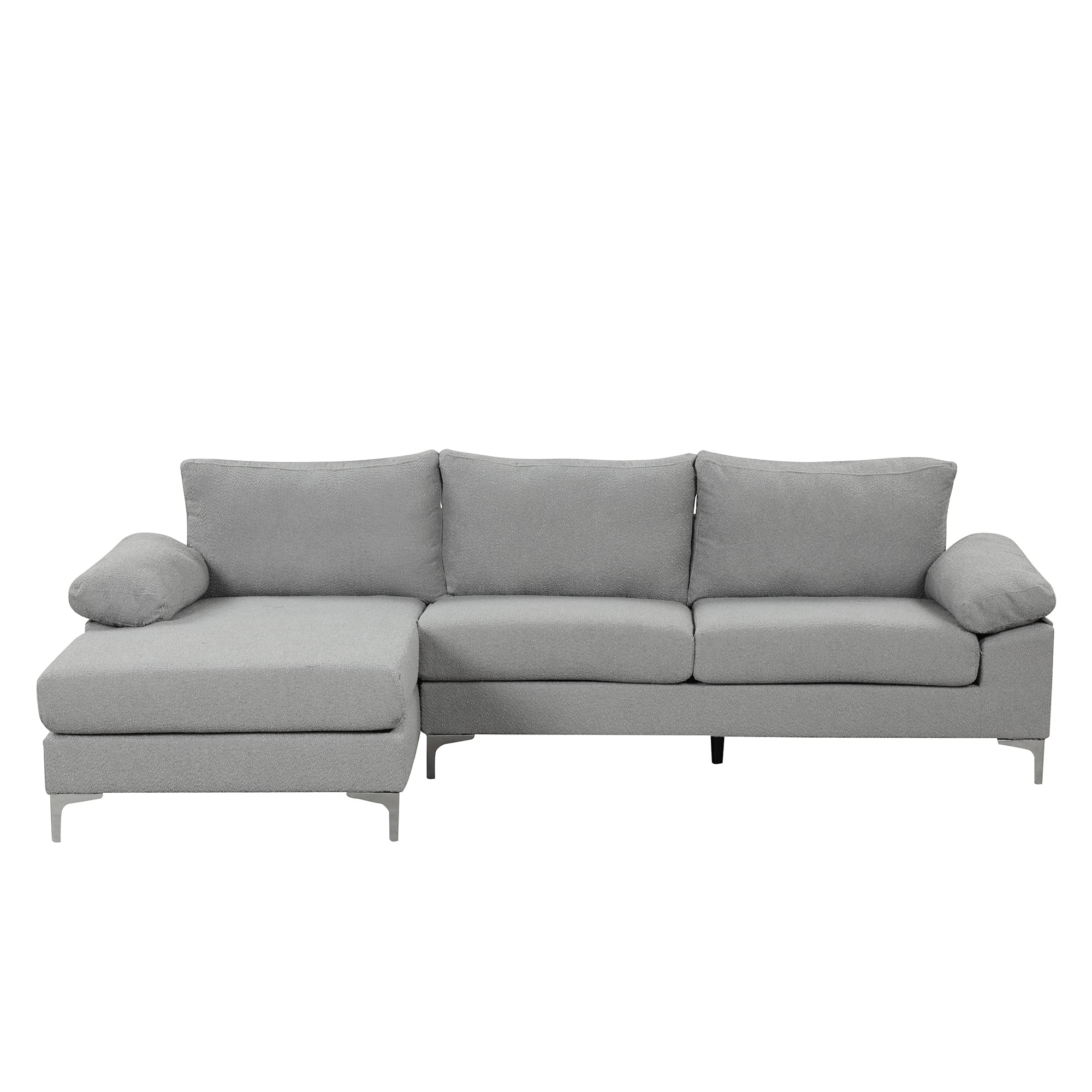 Casa Andrea Milano Modern Large BOUCLĆ L-Shape Sectional Sofa, Luxury Couch with Extra Wide Chaise Lounge, Couch for Living Room Apartment Lounge, Light Grey Boucle