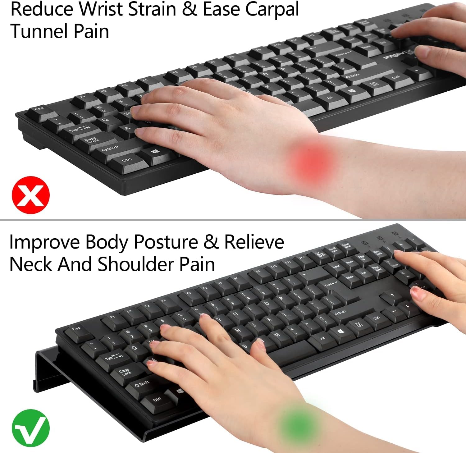 Egchi Acrylic Computer Keyboard Stand for Desk, Keyboard Riser Tilt Lift, Keyboard Holder for Desktop, Desk Keyboard Lifter（Black）
