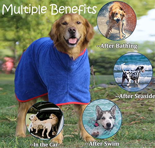 HhiMyOct Dog Drying Coat - Fast Drying Dog Towel Robe - Microfiber Dog Drying Bag Super Absorbent Pet Bathrobe, Adjustable Collar & Belly Strap Fast Drying Coat Pet Dog Cat Bath Robe Towel