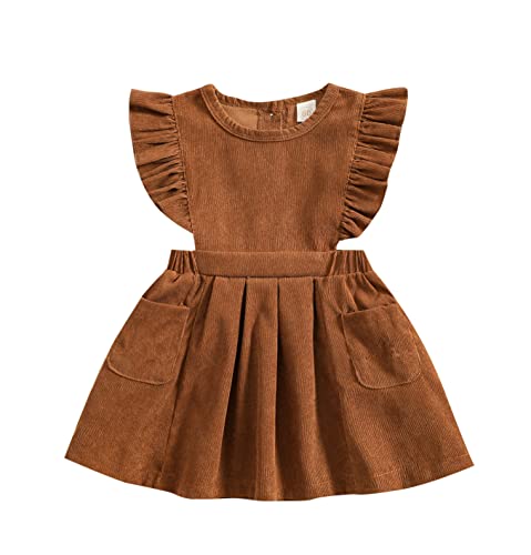MERSARIPHY Toddler Baby Girl Dress Baby Girl Suspender Dress Straps Skirt Overall Dresses Winter Fall Clothes (Brown E, 12-18 Months)