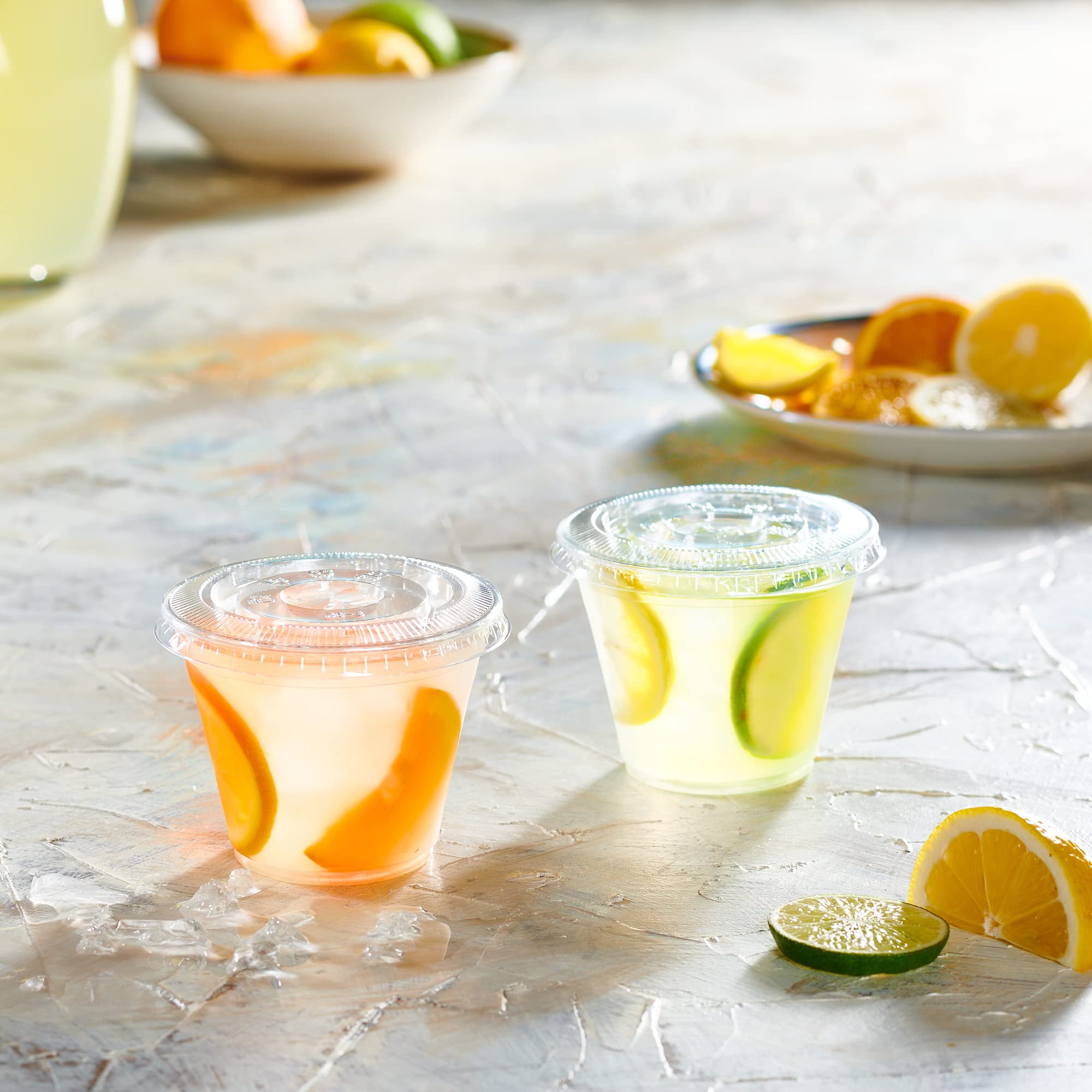 Comfy Package [9 oz. - 100 Sets] Clear Plastic Cups With Flat Lids