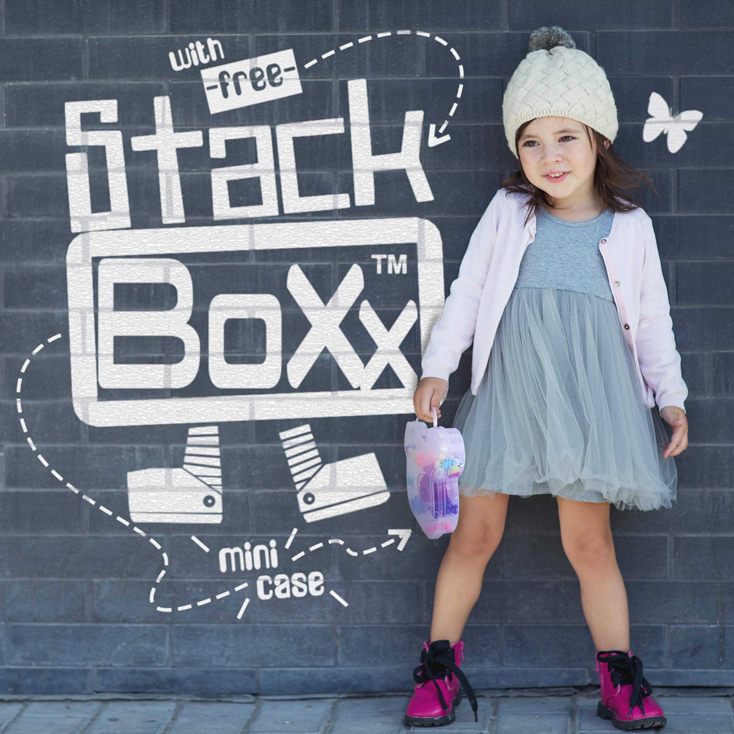 Stack Boxx Stackable Organizer and Storage Container (White) +Free Case | Be Clutter-Free, Be Happy! 5 Layers w/Handle -Perfect Solution for Kids Toys, Art Crafts, Jewelry, School & Office Supplies