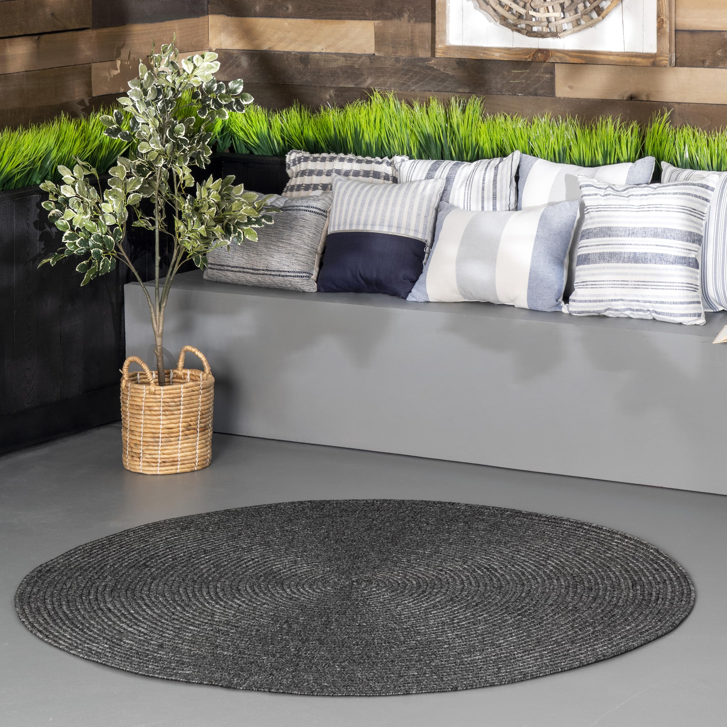 nuLOOM Braided Indoor/Outdoor Area Rug, 6' Round, Wynn Charcoal