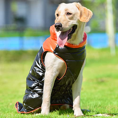 KOOGAL Dog Windproof Waterproof Cotton Coat,Medium and Large Jacket Dog Cotton Vest Cotton Coat Cotton Undershirt Winter Coat Double-Breasted for The Medium and Large Dogs (3XL,Orange Black)