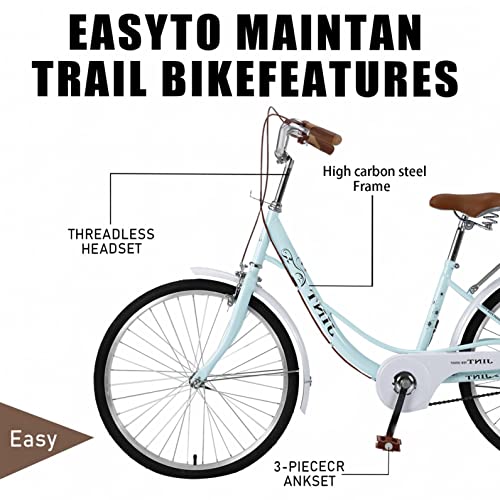 CRX 26" Beach Cruiser Bicycle - 26-Inch Single Speed Bicycle Womens Comfort Bikes Beach Cruiser Bike Single Speed Retro-Styled with Rear Rack Small Steel Step-Through Frame for School Live Students