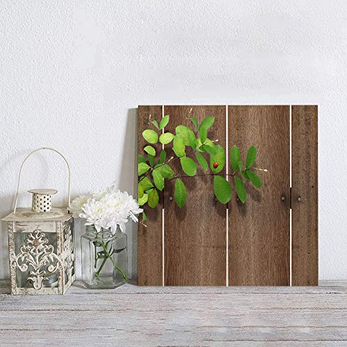 Canvas Wall Art Pictures on Canvas Oil Painting Art with Framed for Home Decorations Green Leaf on Wooden Plank (20'' x 20'' x 1 Panel)