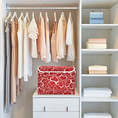Kigai Storage Basket Valentine's Day Hearts Storage Boxes with Lids and Handle, Large Storage Cube Bin Collapsible for Shelves Closet Bedroom Living Room, 16.5x12.6x11.8 In