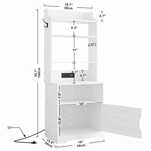 LIKIMIO Night Stand 55" Tall, End Side Table with with Charging Station and Storage Cabinet, Small Bookshelf, for Living Room Office Bedroom, Industrial White