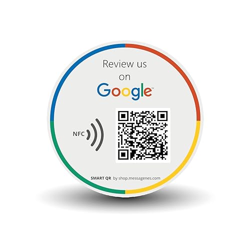 MESSAGENES | Review Us on Google QR Code Stickers | Reusable Smart QR Code and NFC | 1 Round Unit | Easy Reviews | Modify Link Whenever You Want | Google Decal for Business | Premium Materials